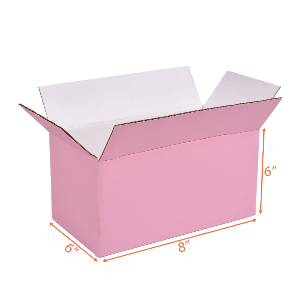 8X6X6 Pink Cardboard Box | White Cardboard Mailers