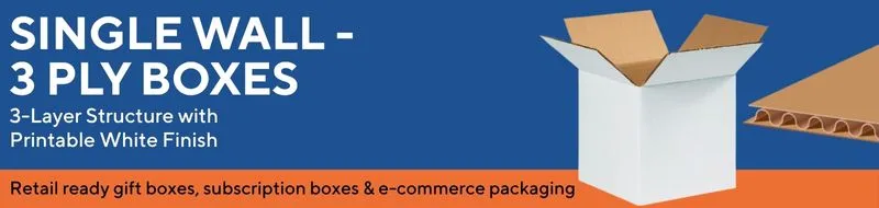 3 Ply White Corrugated Boxes | Ships in 24 Hrs